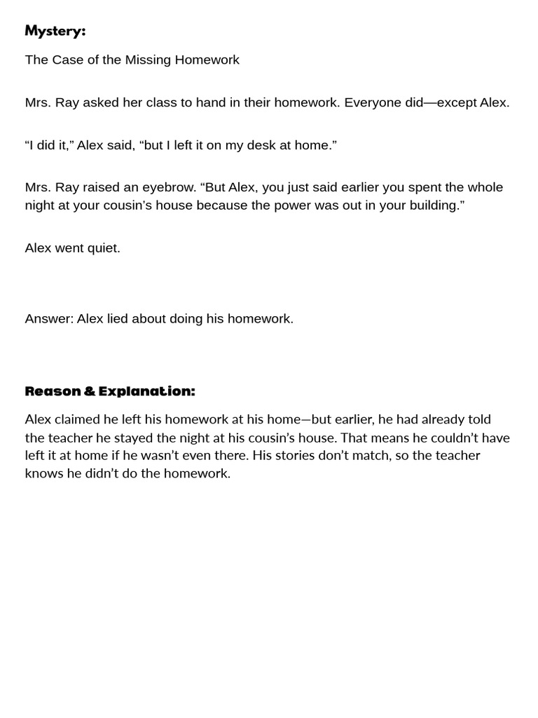 Mystery The Case of The Missing Homework PDF | PDF