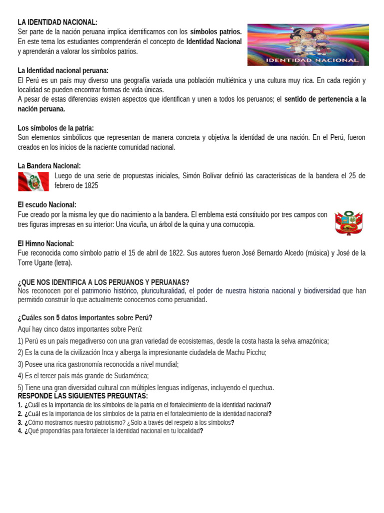 Fortaleciendo la Identidad Nacional Peruana | PDF