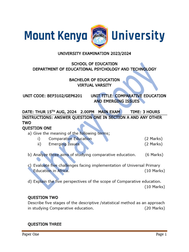Comparative Education Exam Guide 2024 | PDF
