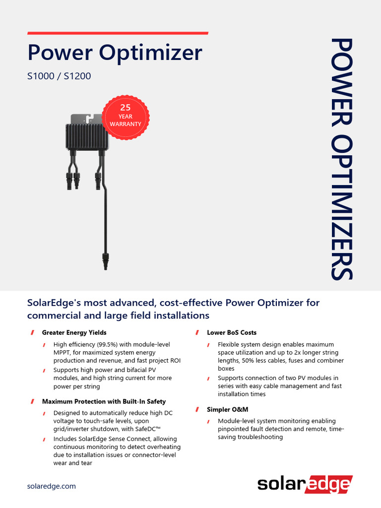 SolarEdge S1000/S1200 Optimizer Guide | PDF | Photovoltaics | Solar Panel