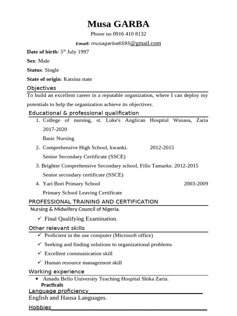 Musa Garba CV | PDF