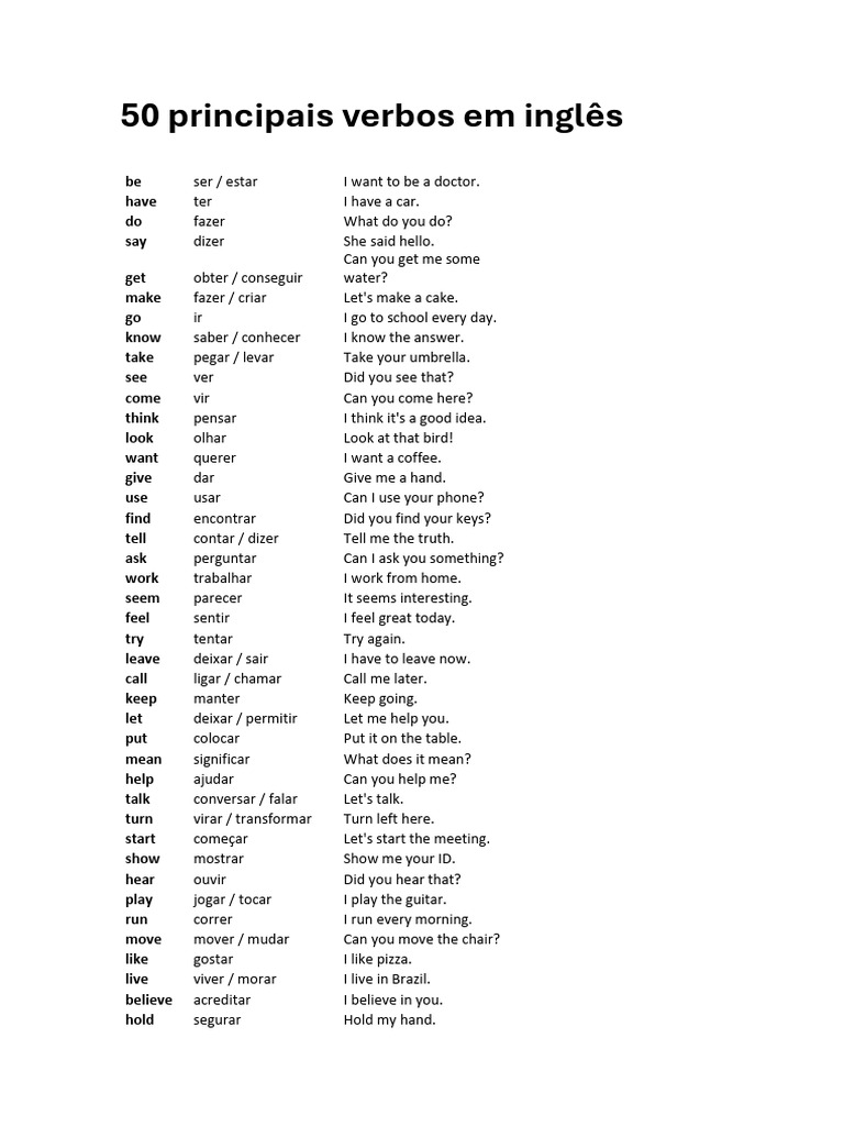 50 Principais Verbos em Inglês | PDF