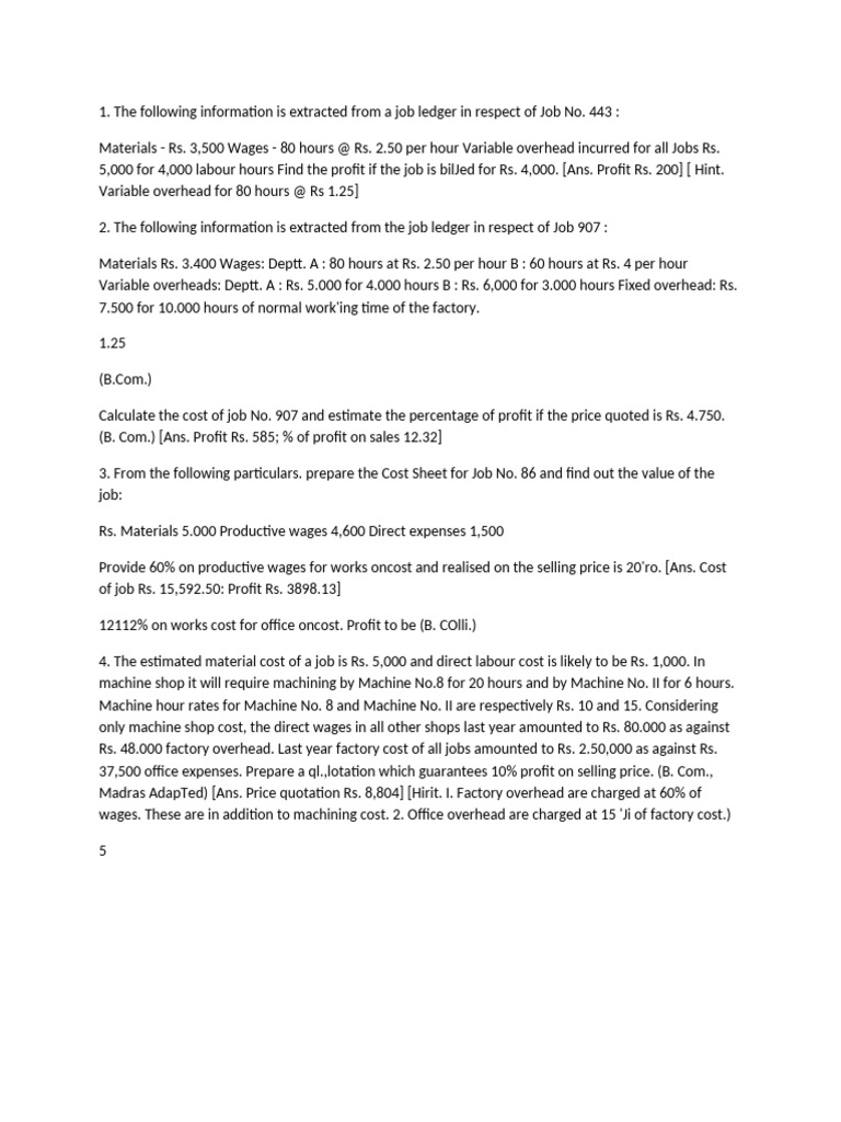 Exercise On Job Costing Pdf