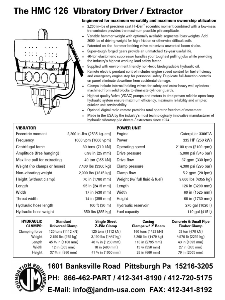 HMC 100 Vibratory Driver Extractor | PDF | Engines | Mechanical Engineering