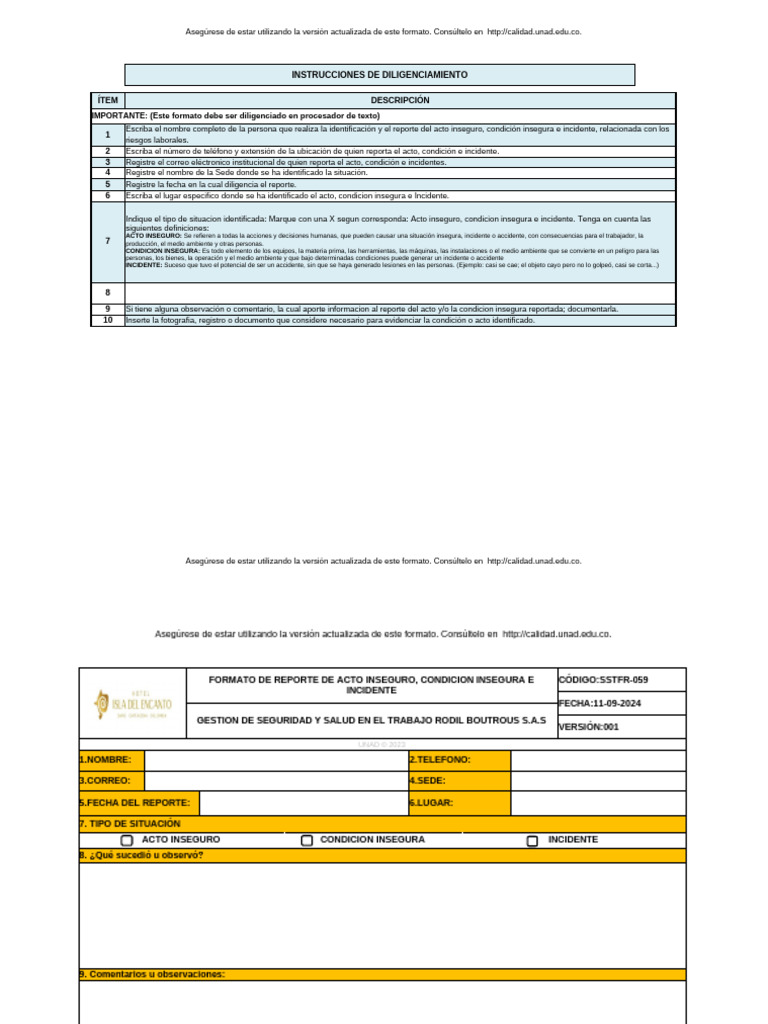 SSTFR-059 Formato de Reporte de Acto Inseguro, Condicion Insegura e ...