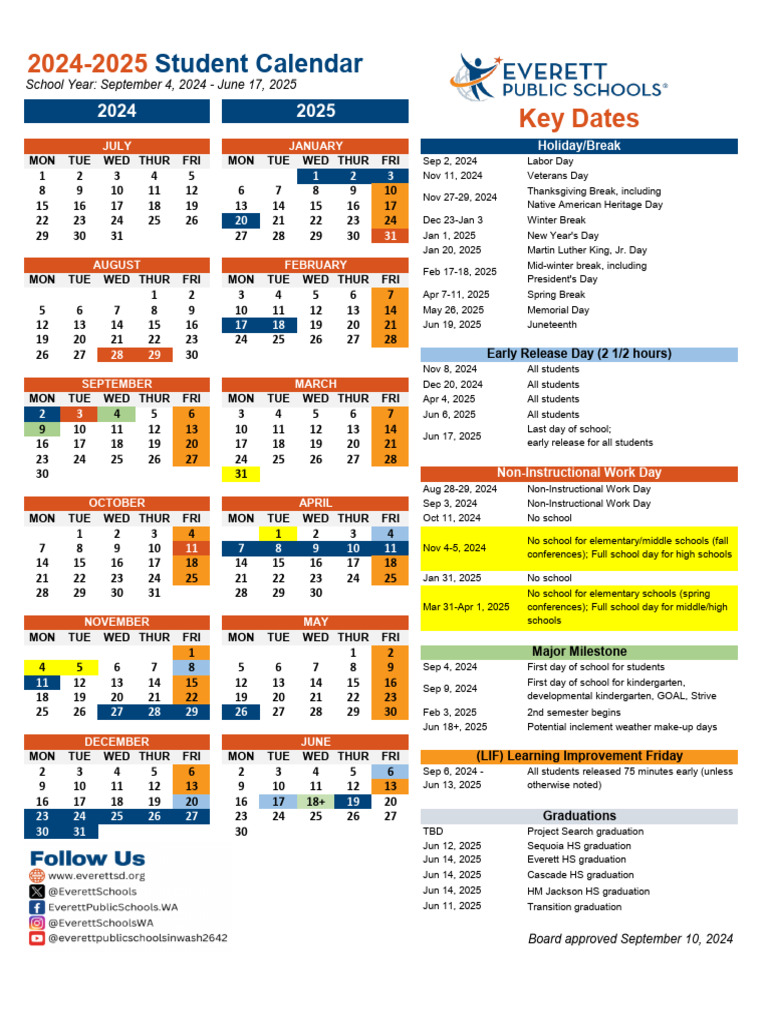 2024 25 Student Calendar at A Glance FINAL DRAFT English | PDF ...