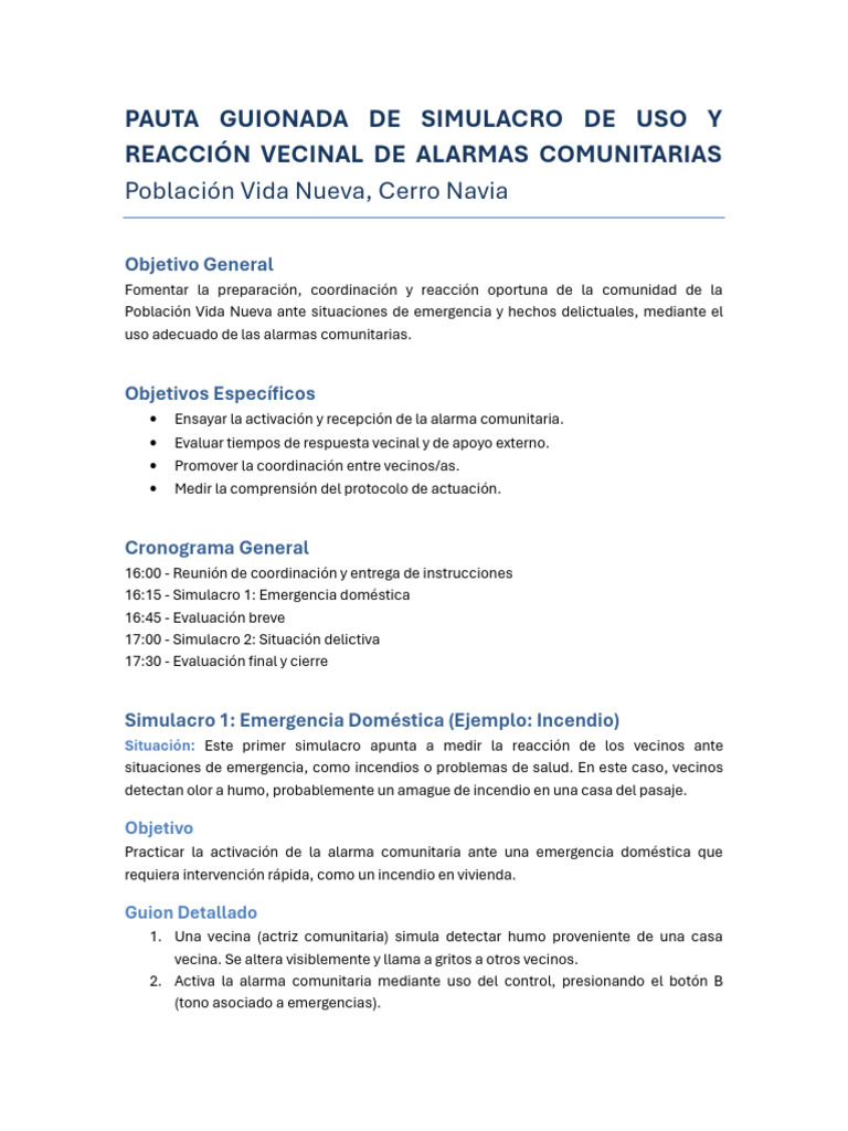 Simulacro Alarmas Comunitarias Vida Nueva | PDF | Simulación