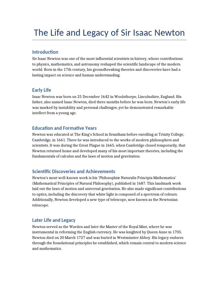 Biography of Isaac Newton | PDF