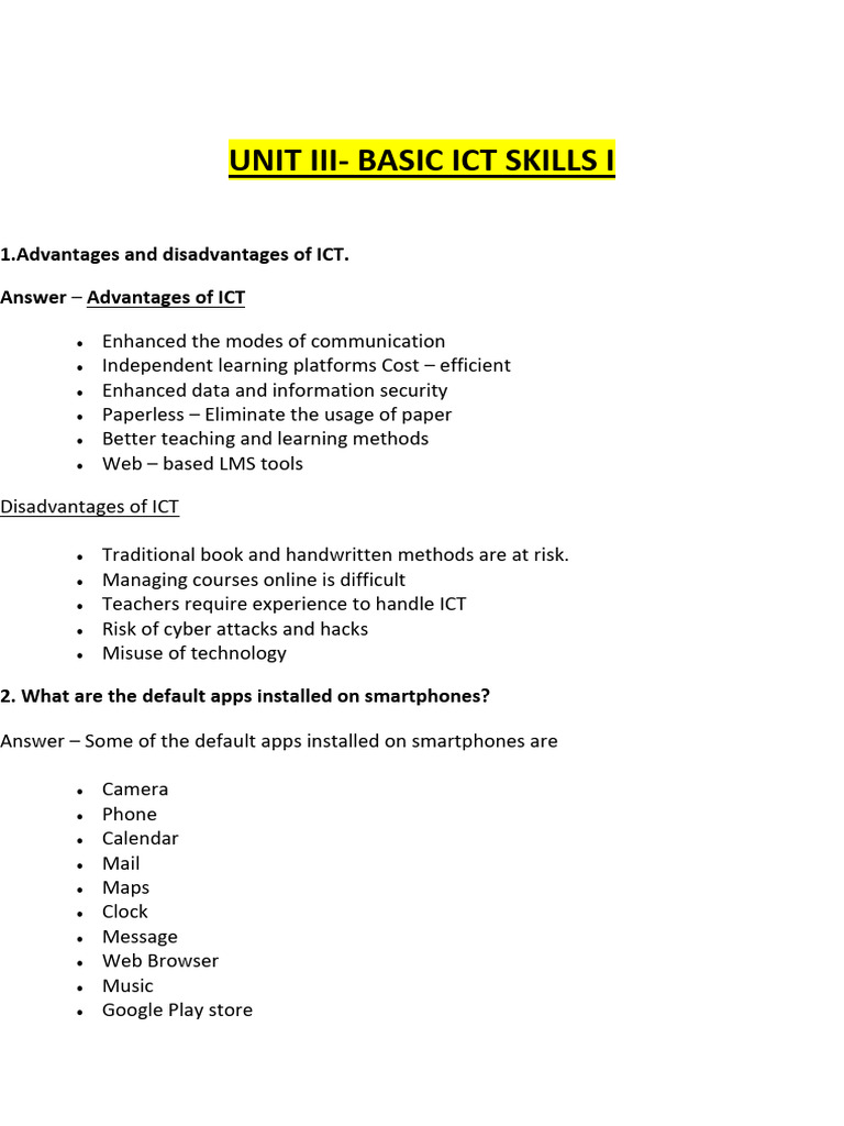 Basic ICT Skills Class 9 Questions and Answers | PDF | Computer Data ...