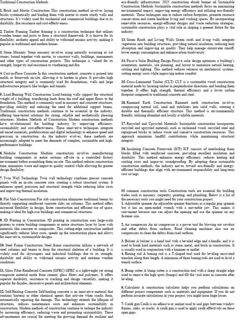 Overview of Traditional Construction Methods | PDF | Loader (Equipment ...