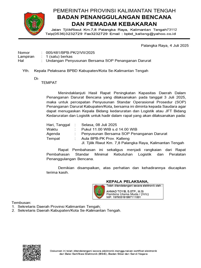 Undangan Penyusunan SOP Penanganan Darurat - Tte - Sign | PDF