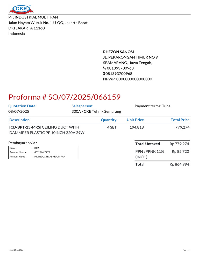 SDT Sales Proforma | PDF