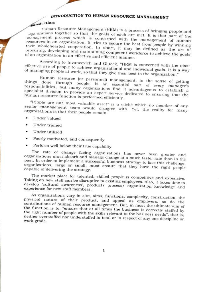 Introduction To HRM | PDF