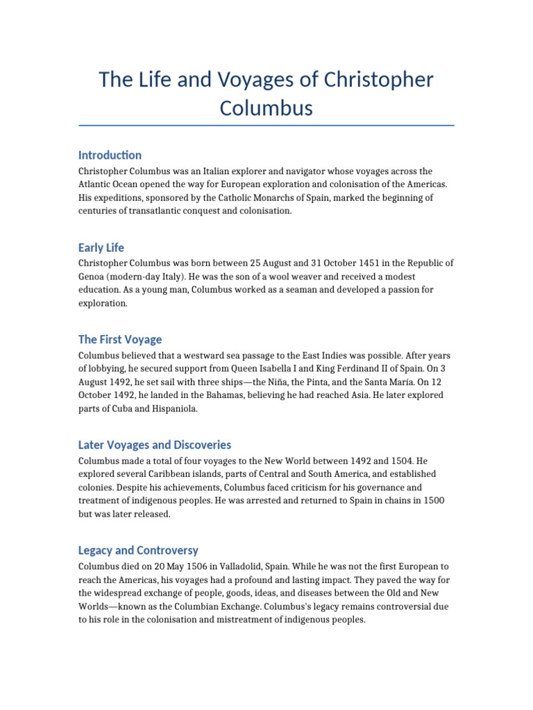 Biography of Christopher Columbus | PDF