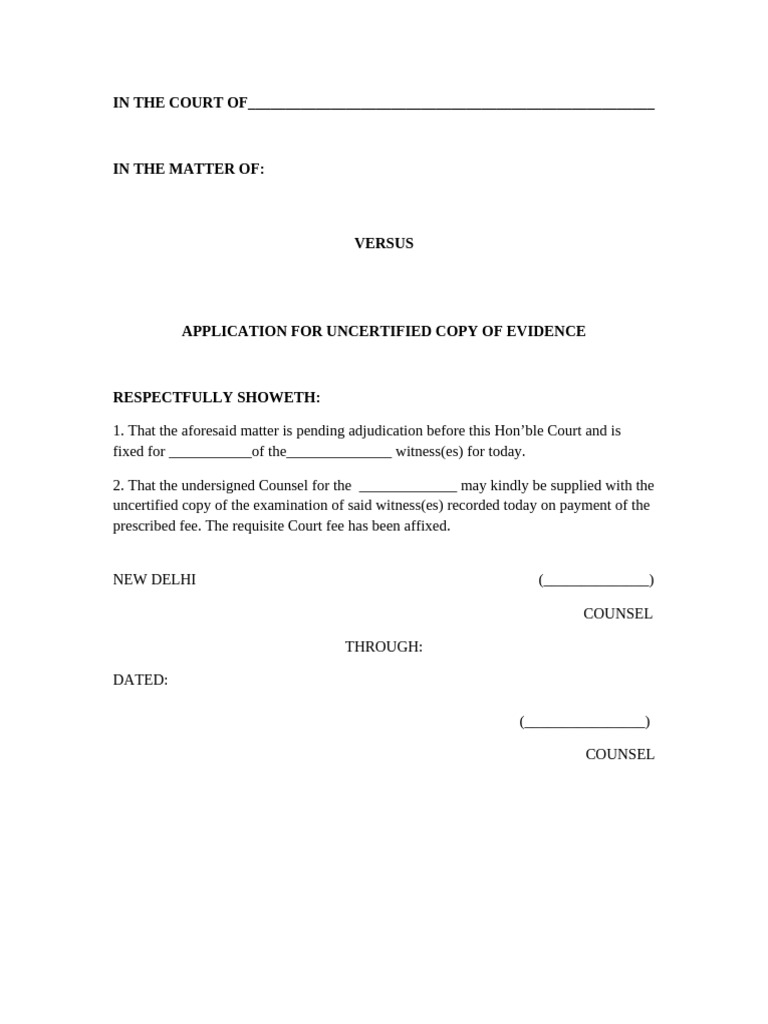 Application for Uncertified Copy of Evidence | PDF