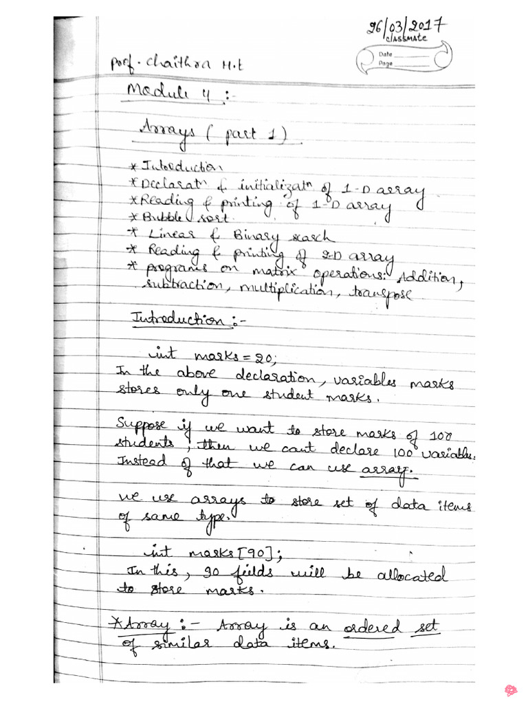 Module 3 - Arrays Notes | PDF
