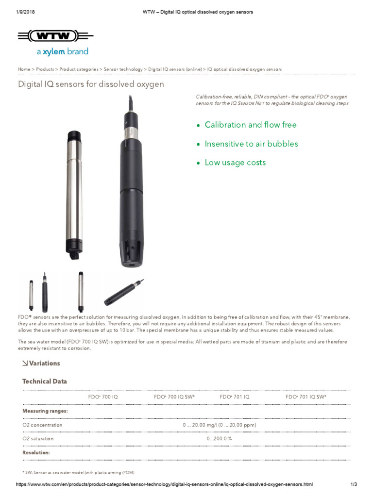 Digital IQ Optical Oxygen Sensors | PDF | Sensor | Applied And ...