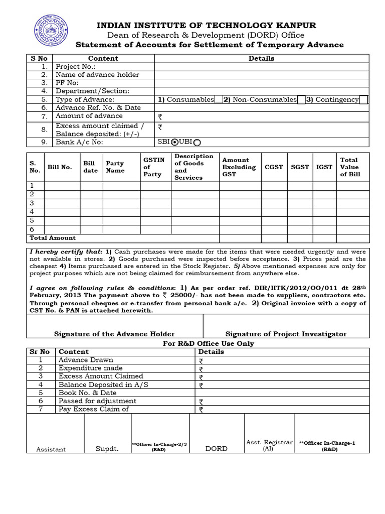 Advance Clearance Form Dord | PDF