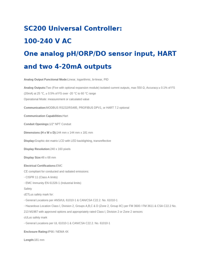 SC200 Universal Controller | PDF