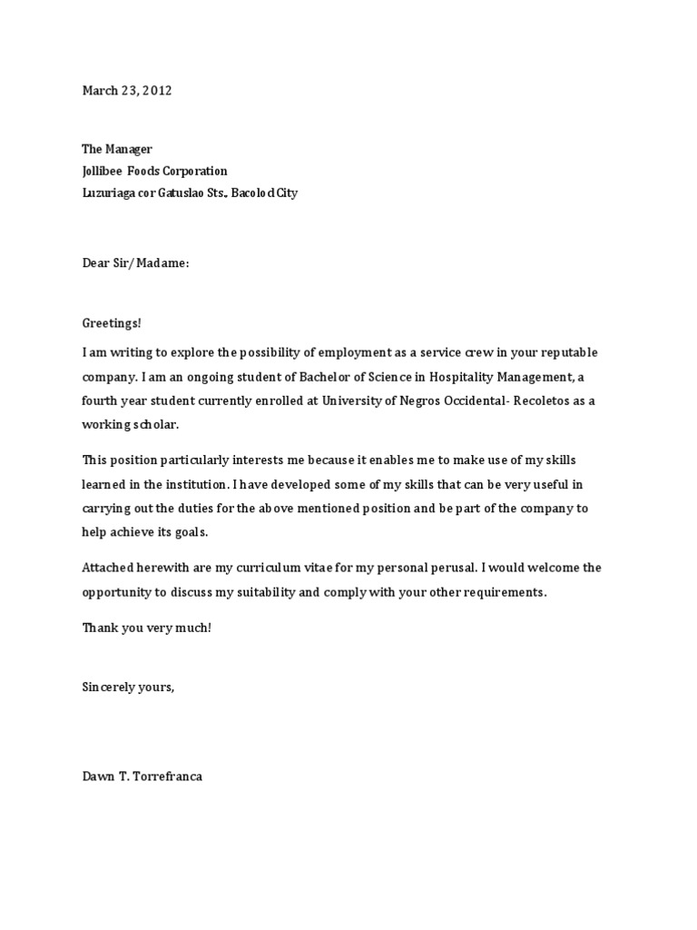 26 Fresh Application Letter Jollibee Picture