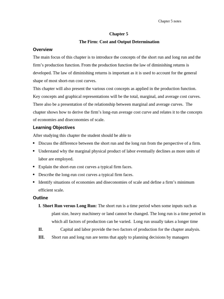 CH 5 Summary Costs of Production | PDF | Marginal Cost | Average Cost