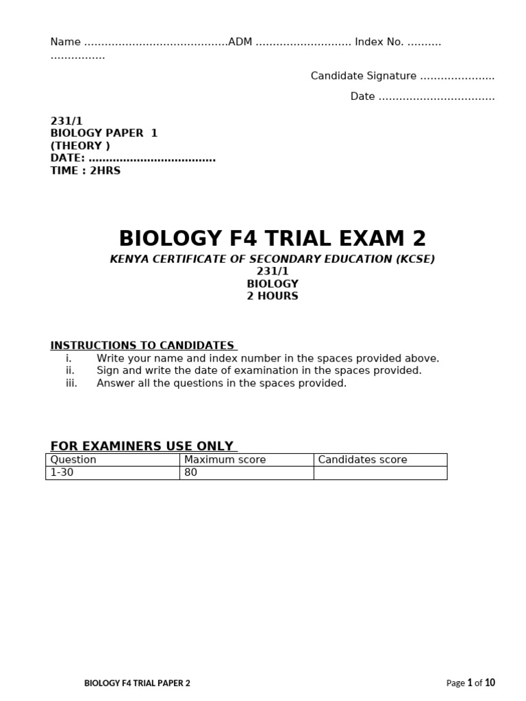 Biology f4 Trial Exam 2 PP 1 Qns | PDF | Respiratory System | Biology