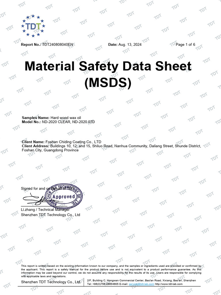 TDT240808040EN SDS - Hard Wood Wax Oil | PDF | Dangerous Goods ...