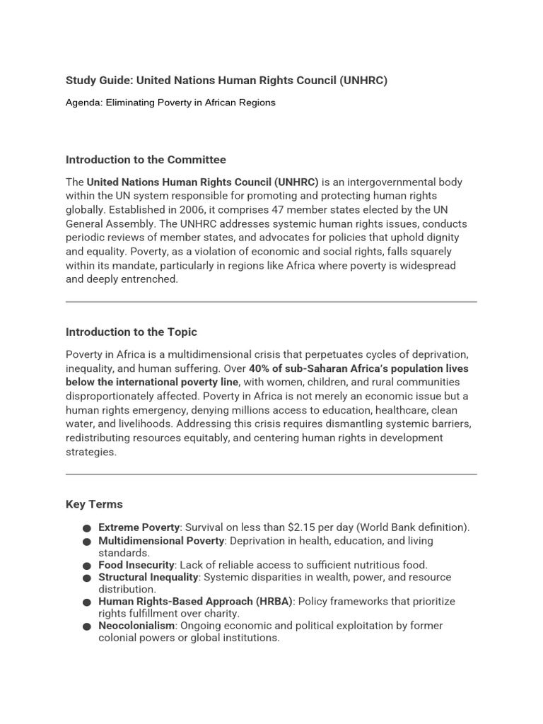 Mtmun Unhrc Study Guides A | PDF | Poverty | Poverty & Homelessness