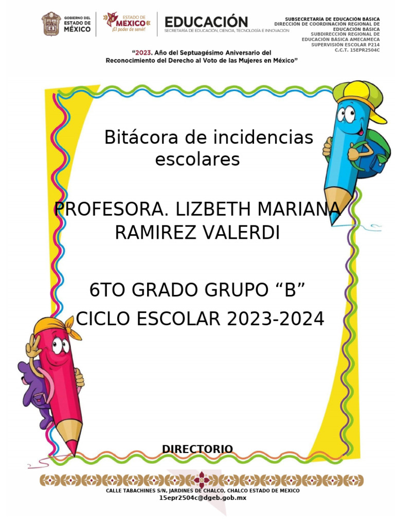 Bitácora de Incidencias 6to Grado B | PDF | Educación primaria | Etapas ...