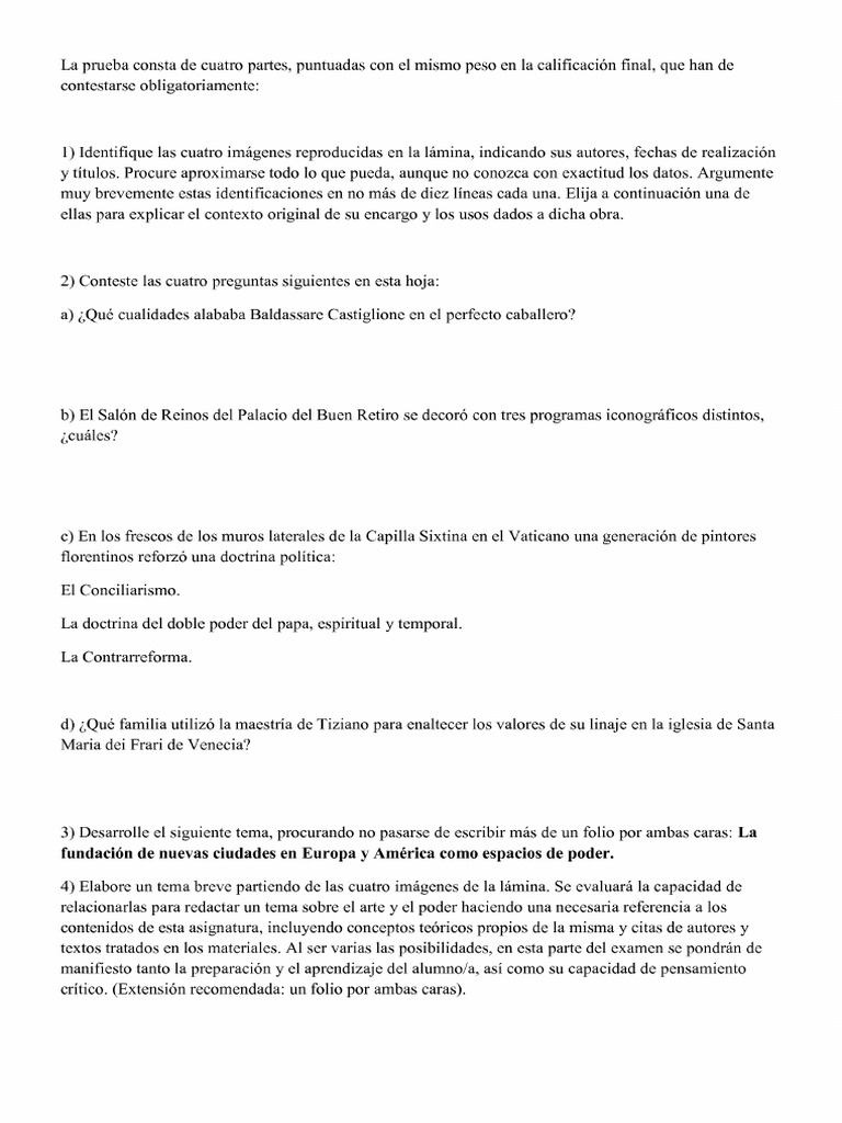 Examen Arte y Poder Feb 2017 2 | PDF