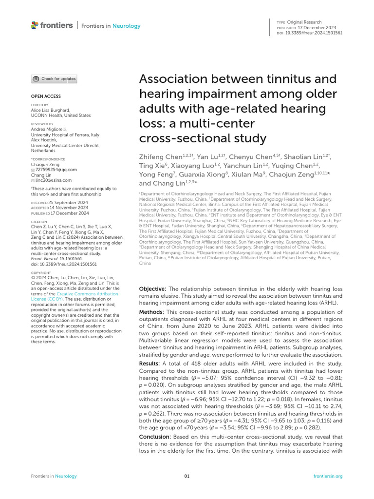 Association Between Tinnitus and Hearing Impairment | PDF | Tinnitus | Hearing
