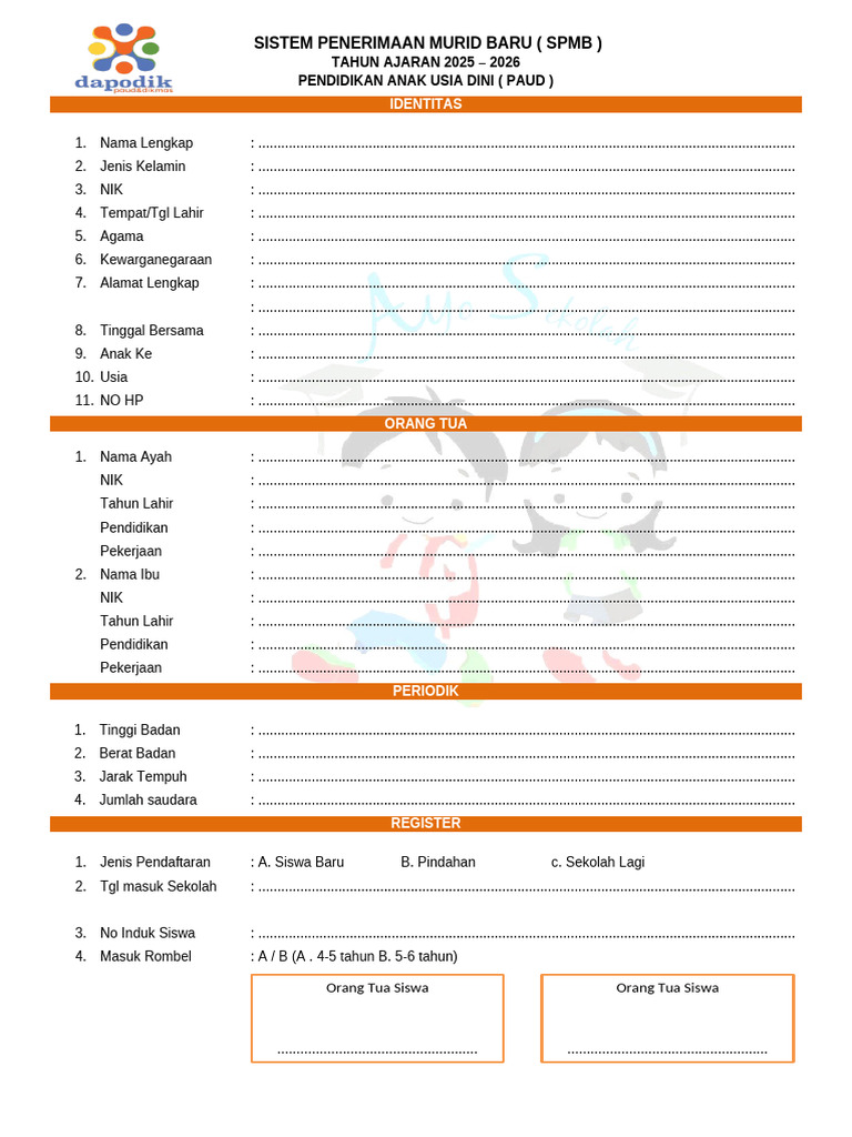 Formulir SPMB (Sistem Penerimaan Murid Baru) Ta 2025-2026 | PDF