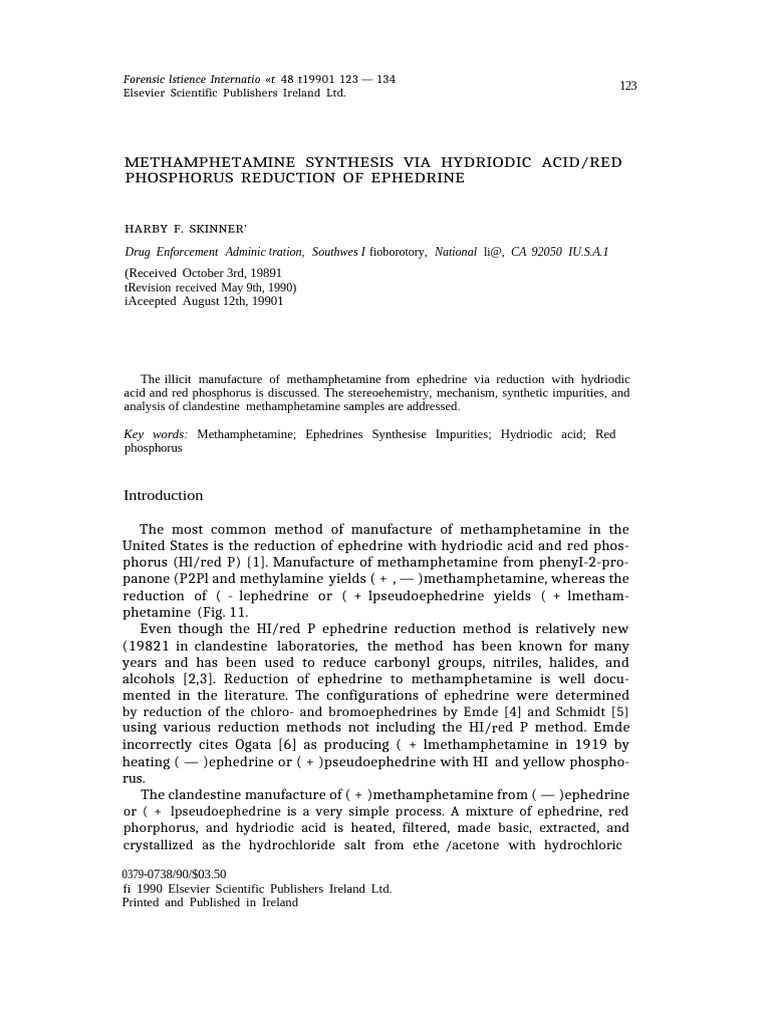 Methamphetamine Synthesis Via Hydriodic Acidred Phosphorus Reduction of Ephedrine | PDF | Gas ...