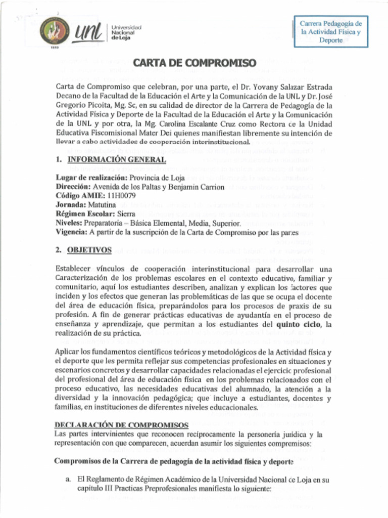 3, Carta de Comrpomiso | PDF | Deportes | Aprendizaje