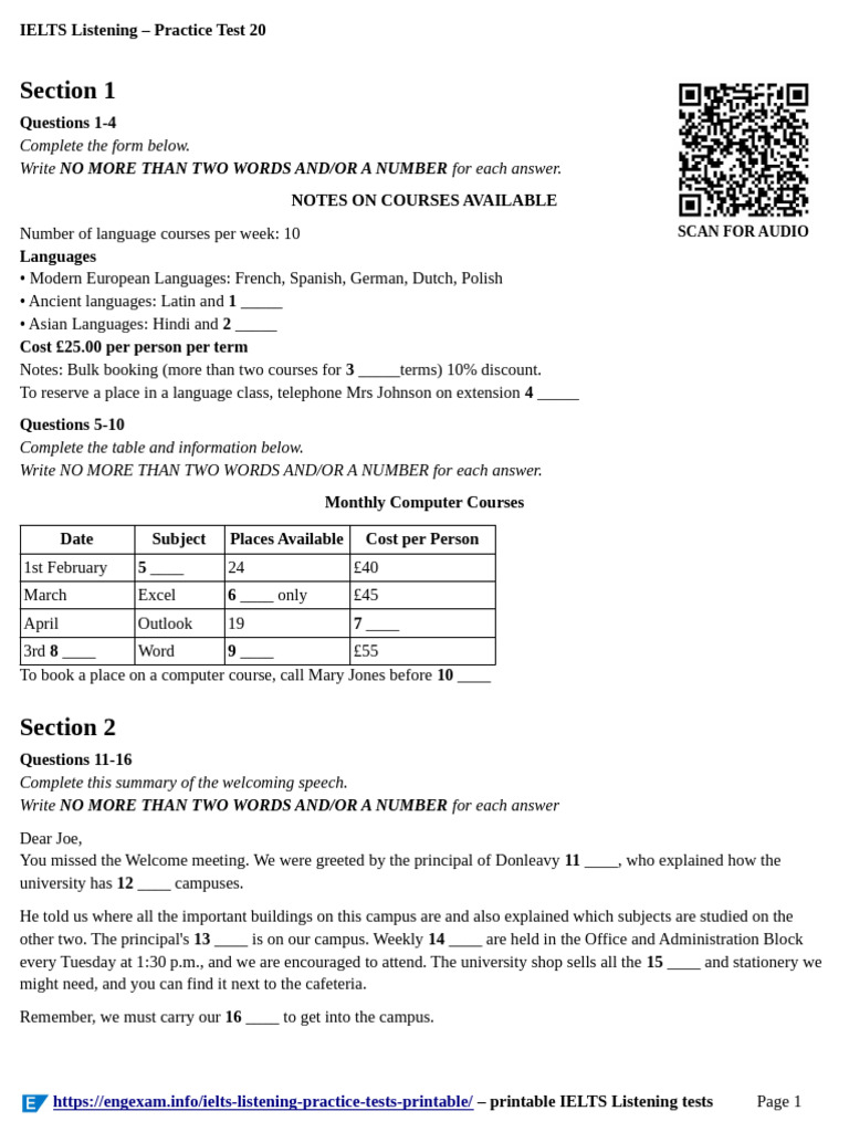 IELTS Listening Practice Test 20 | PDF
