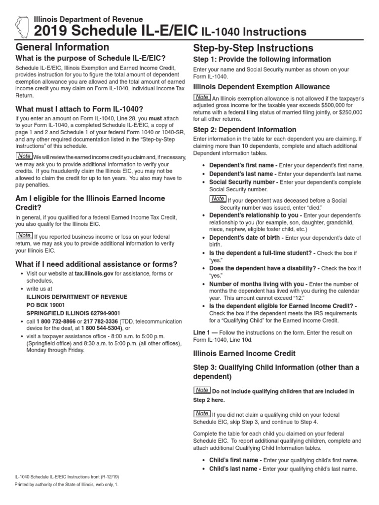 Illinois Schedule IL-E/EIC Overview | PDF | Earned Income Tax Credit ...