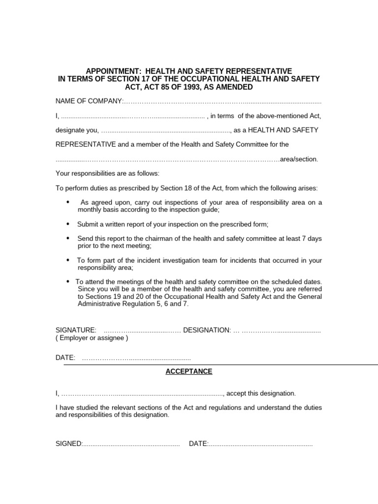 Health and Safety Representative Appointment | PDF