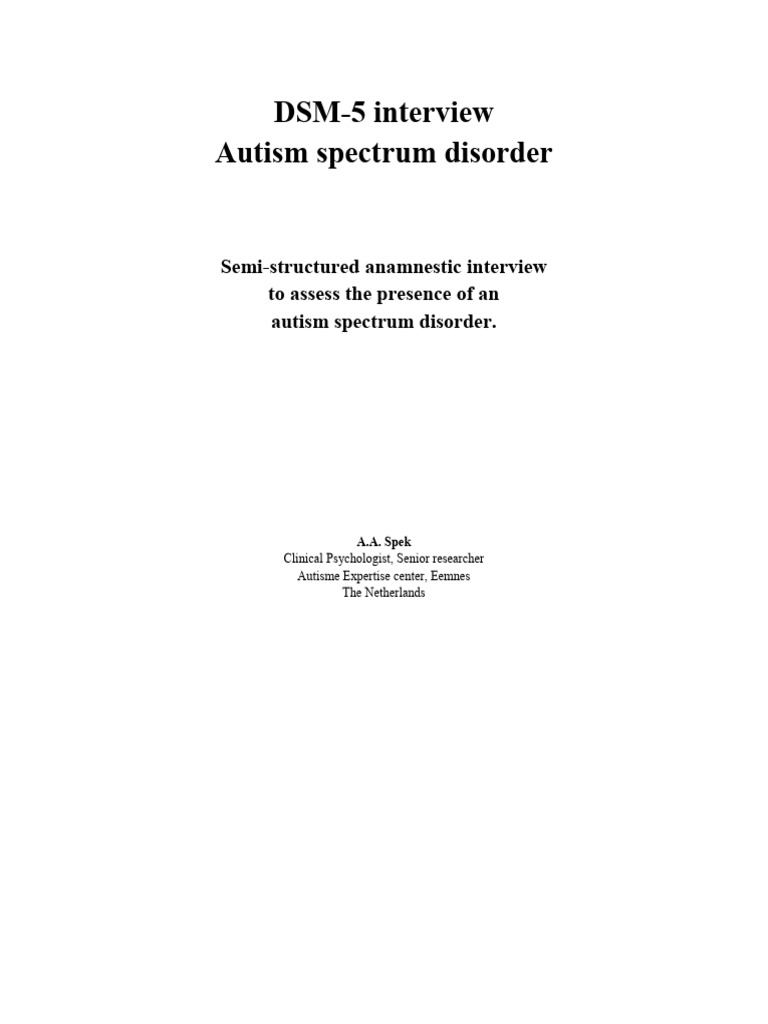DSM 5 Interview ASD English Completed | PDF | Autism | Mental Disorder