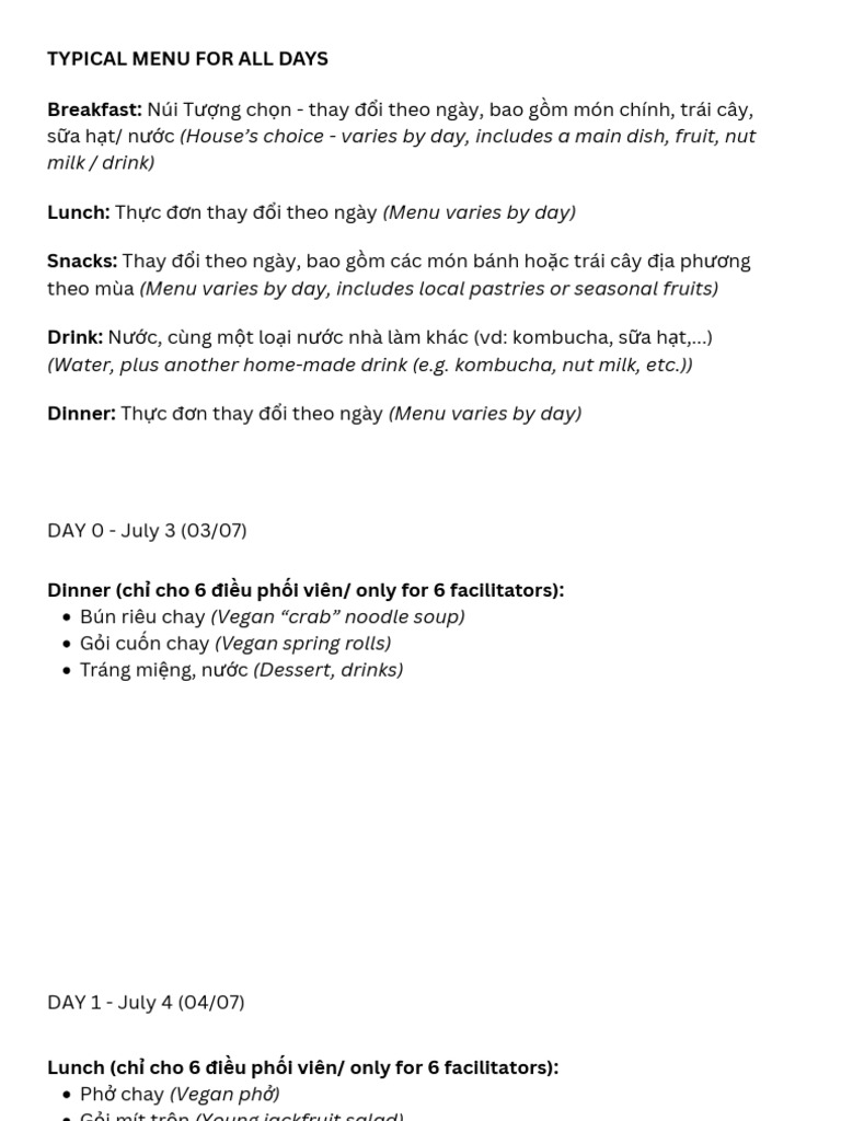 Nui Tuong Menu | PDF