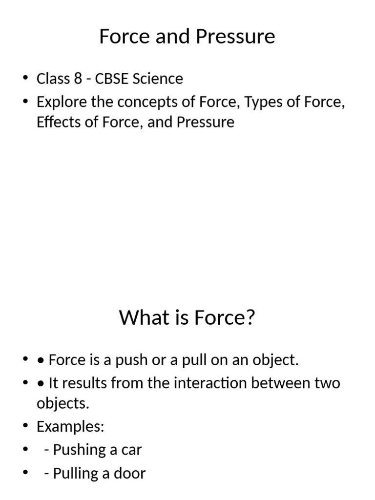 Force and Pressure Class 8 | PDF