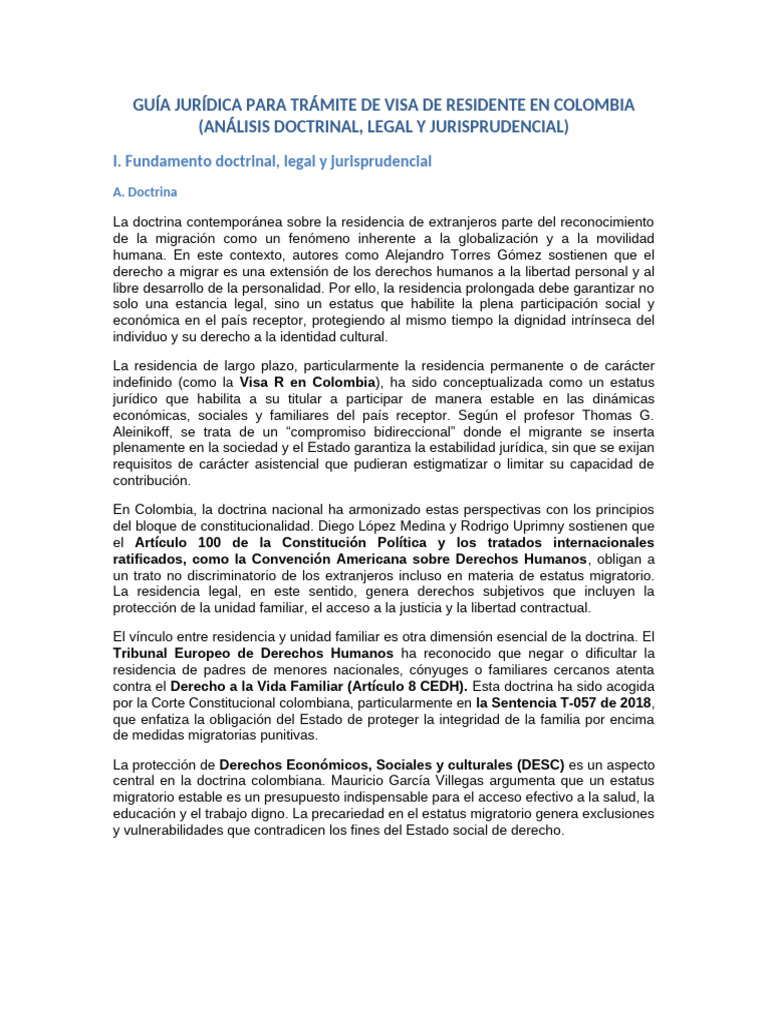 Guía Jurídica para Trámite de Visa de Residente en Colombia | PDF | Visa de viaje | Debido al ...