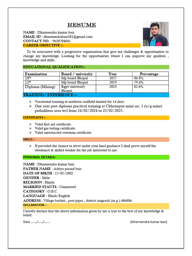Dharmendra CV | PDF