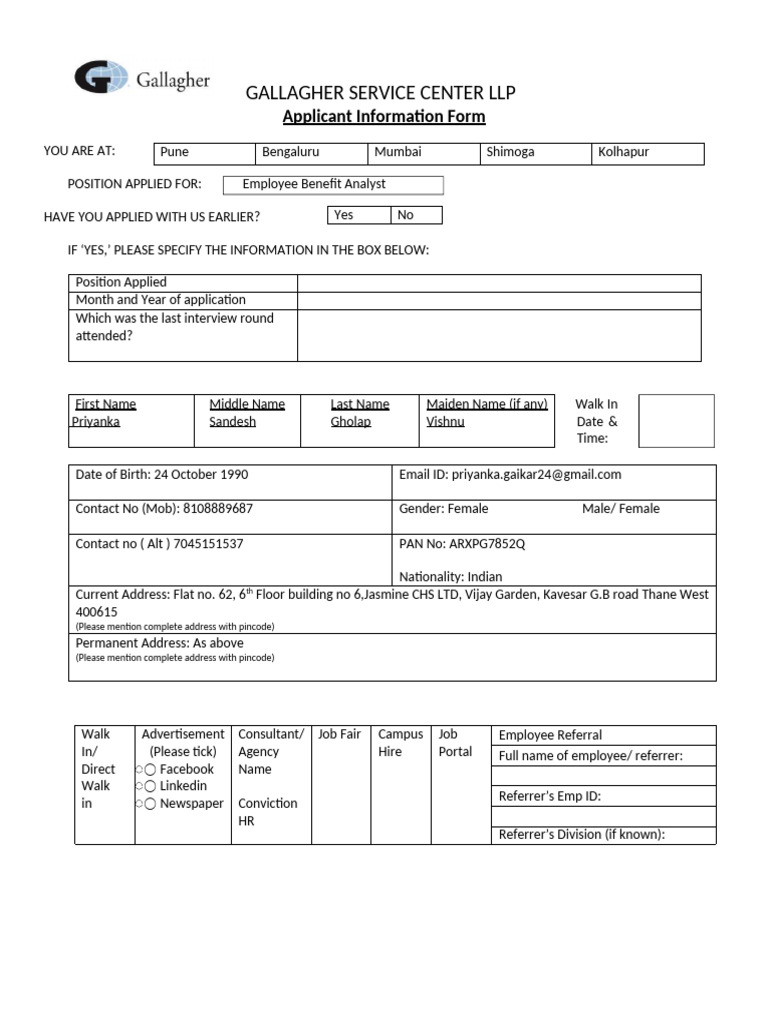 Candidate Application Form | PDF