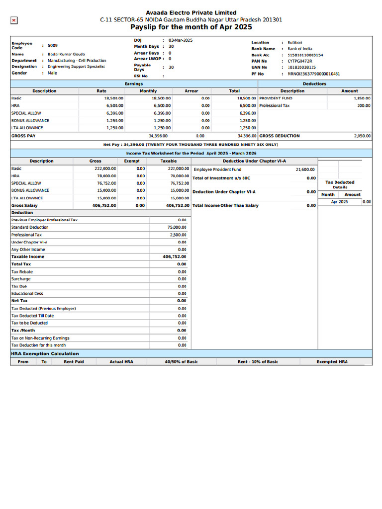 Badal April Payslip 2025 | PDF