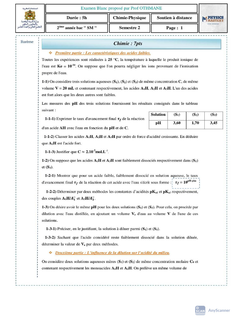 Examen Blanc - 2 - SM - Semestre 2 - Soutien À Distance - Prof Othmane | PDF