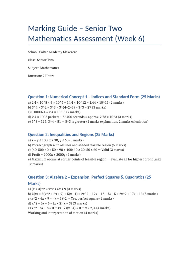 S2 Math Week6 Marking Guide | PDF