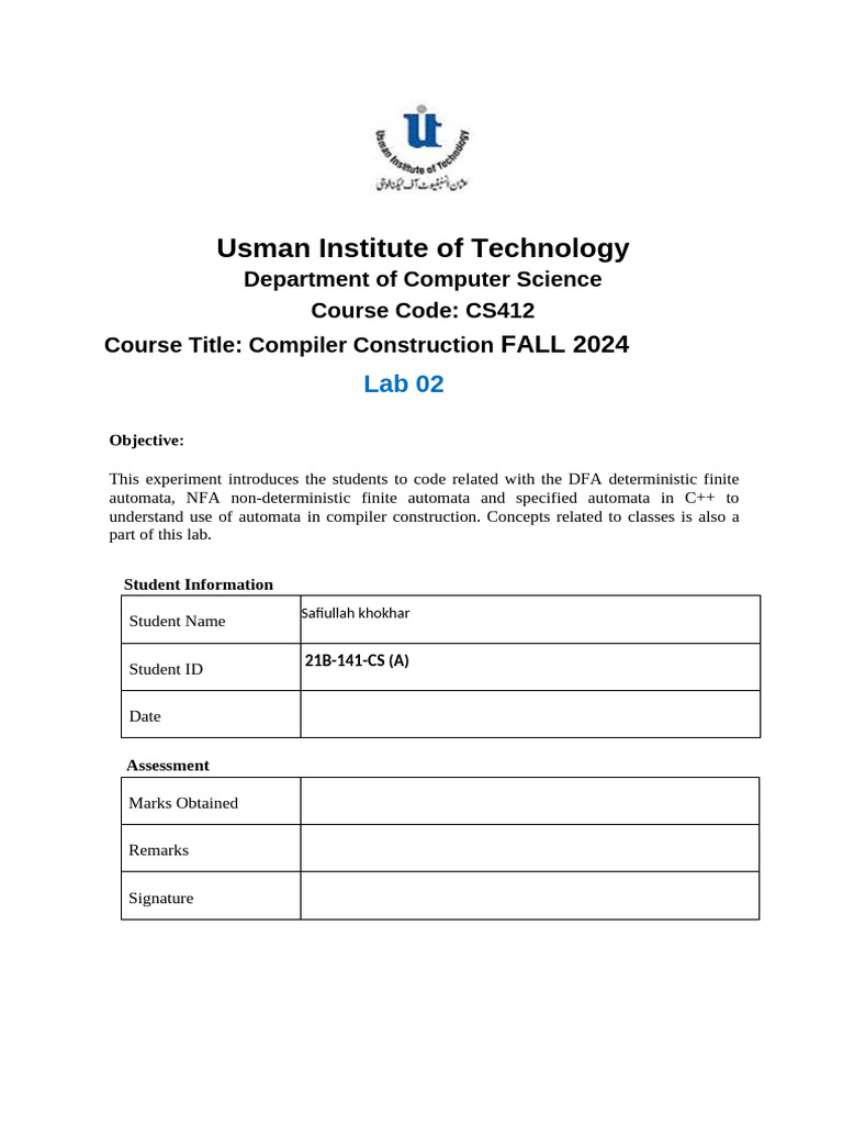 Compiler Construction Lab2 | PDF | Theory Of Computation | Software Engineering
