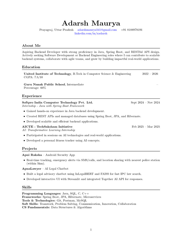 RenderCV EngineeringResumes Theme | PDF