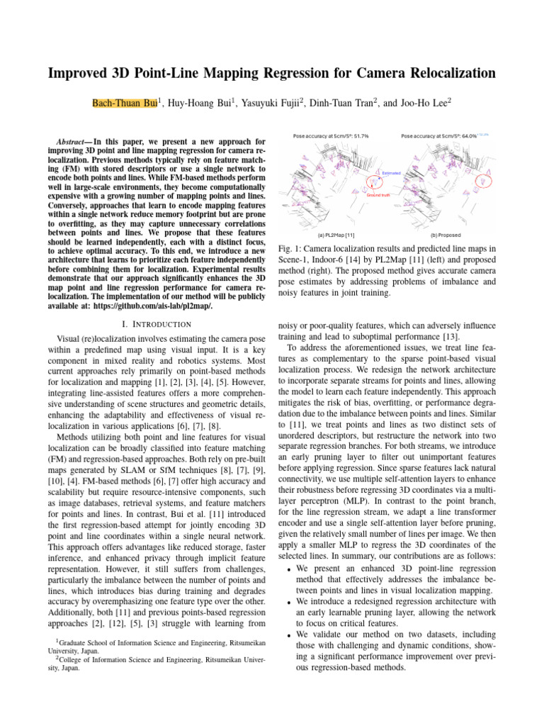 (Under Review 1) Improved 3D Point Line Mapping Regression For Camera Relocalization | PDF ...