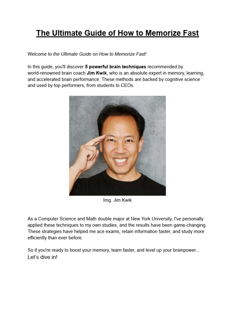 The Ultimate Guide of How To Memorize Fast | PDF | Memory | Cognitive ...